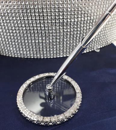 Wedding Crystal Glass Pen Stand with Silver Pen - Wedding Wish