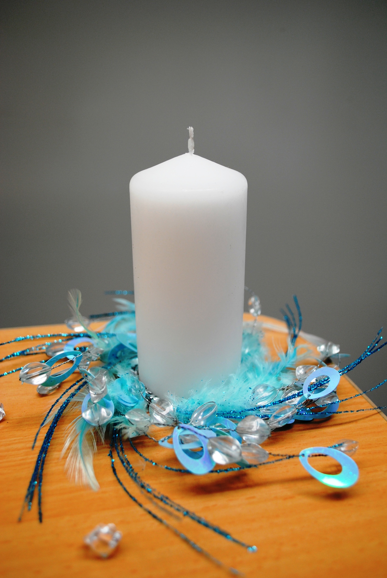 Wedding Blue Feather 5cm Candle Ring - Wedding Wish