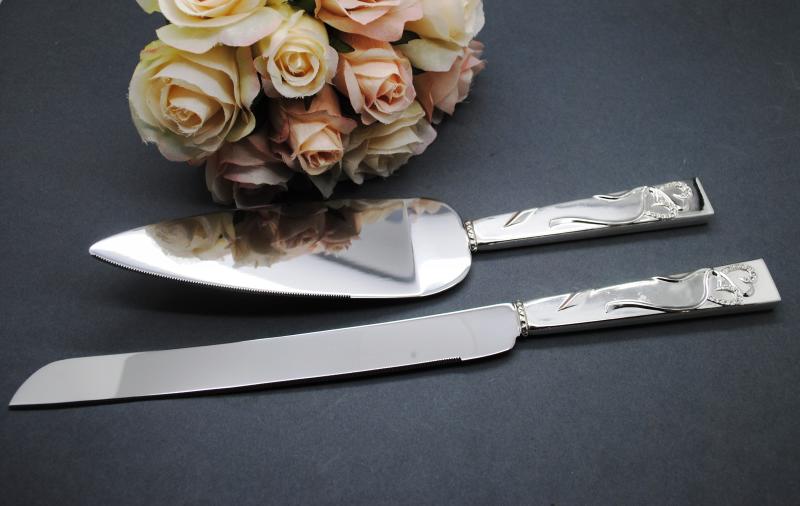 Wedding Crystal Hearts Cake Server Set - Wedding Wish