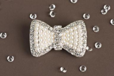 Wedding Ivory Diamantes and Pearls Bow with Pin Clasp - Wedding Wish
