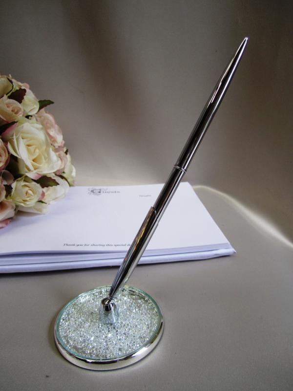 Wedding Floating Crystals Glass Registry Pen Set - Wedding Wish
