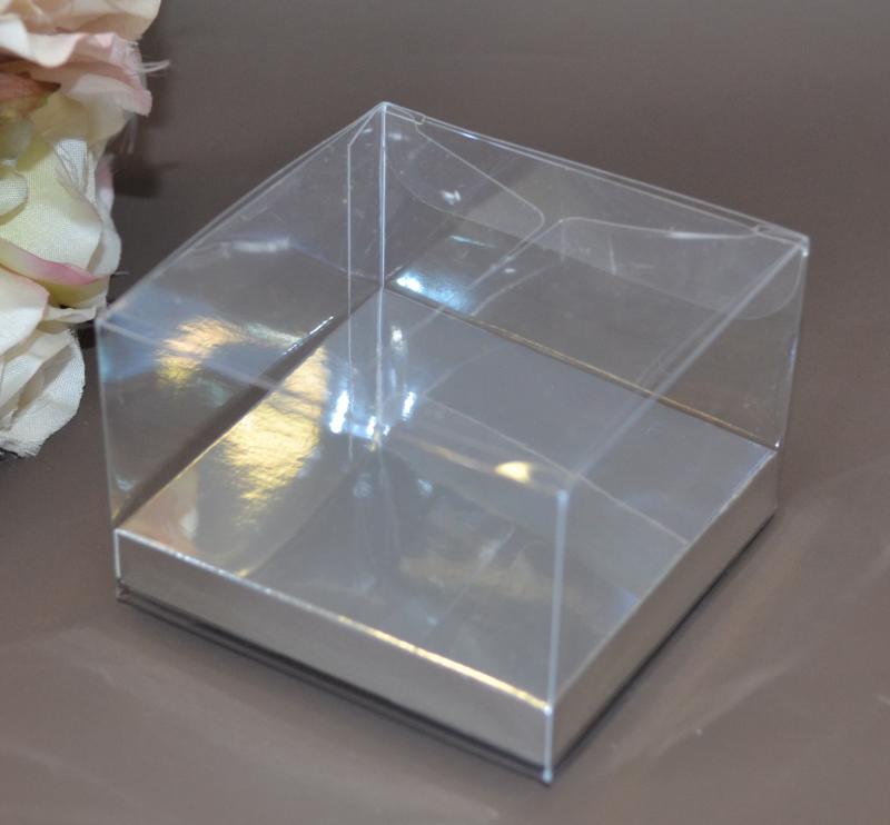 Wedding Clear PVC Box with Silver Base 10cm x 10cm x 5cm - Wedding Wish